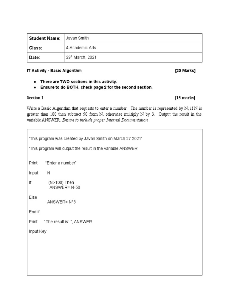 Javan Smith - Activity - Basic Algorithm | PDF