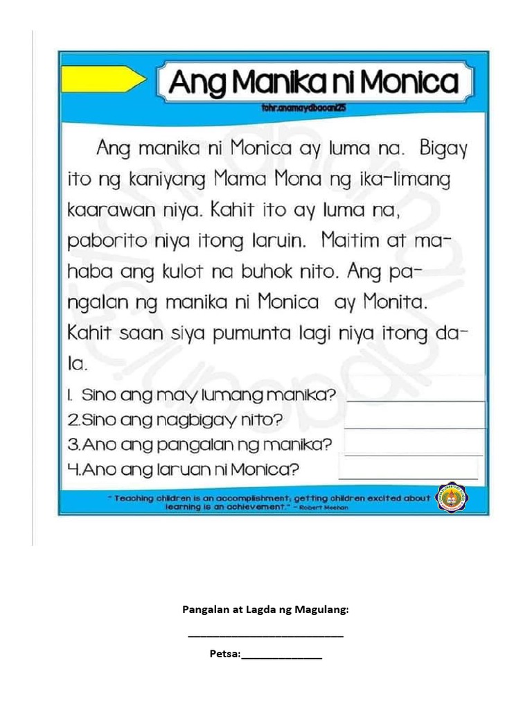 Filipino Reading With Comprehension | PDF | Career & Growth | Law