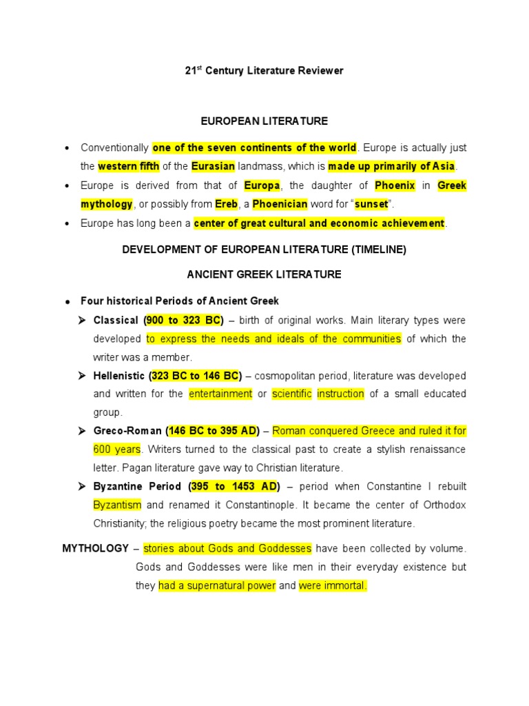 21ST Century Lit Rev 2ND Exam | PDF | Humanism | Epic Poetry