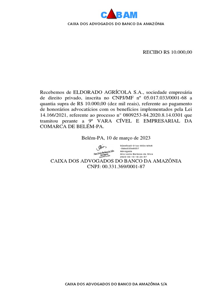 Recibo Honorários Cabam | PDF
