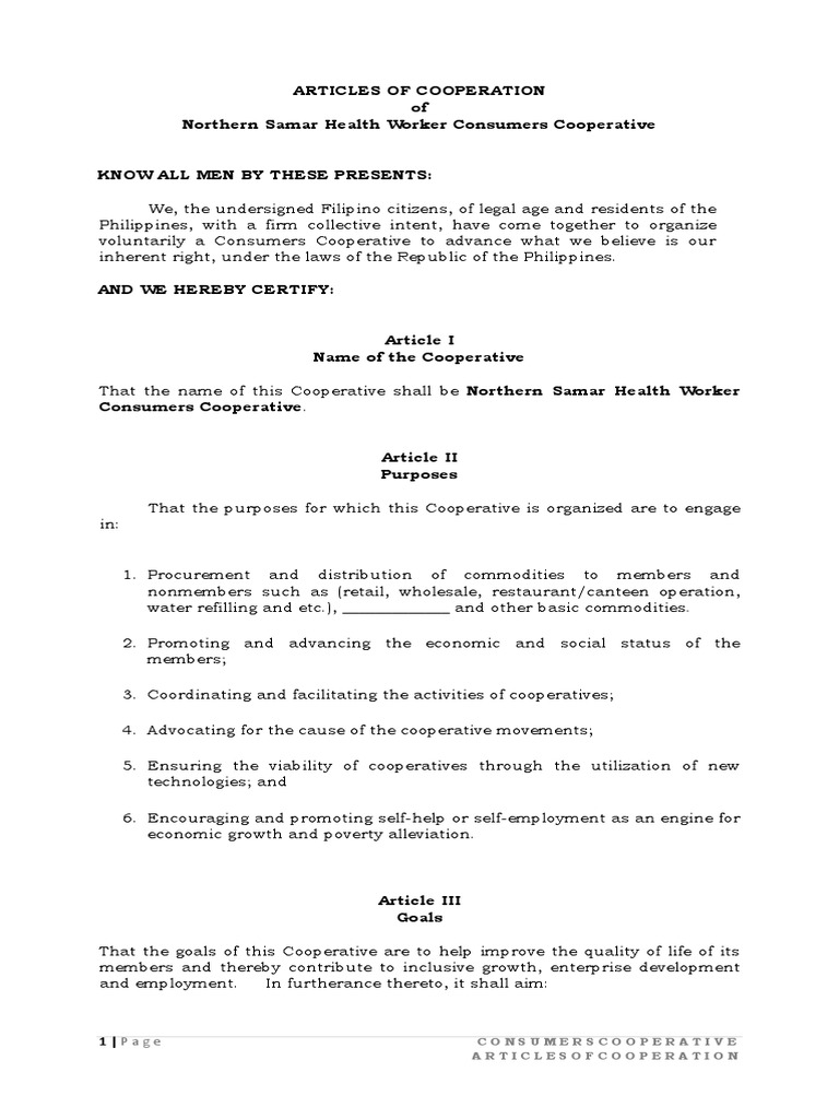Consumers Articles of Cooperation | PDF | Cooperative | Poverty