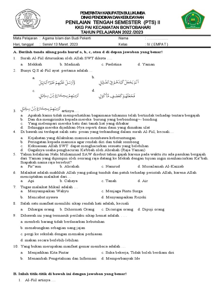 Soal PTS Kelas 4 | PDF