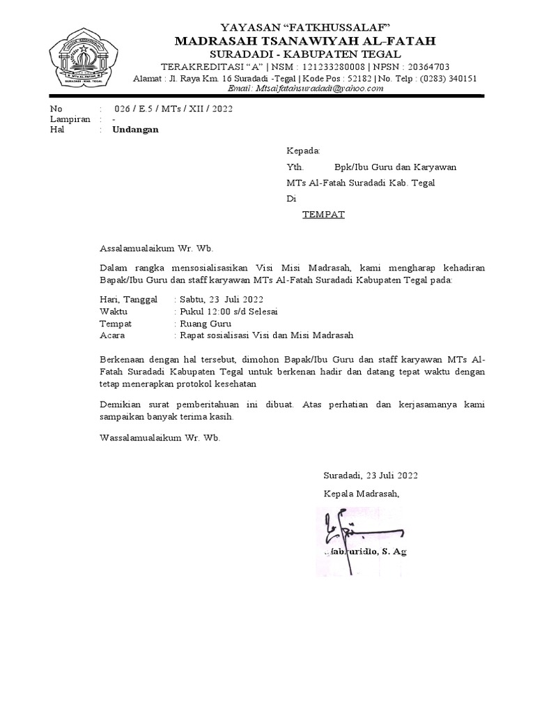 Undangan Rapat VISI MISI | PDF