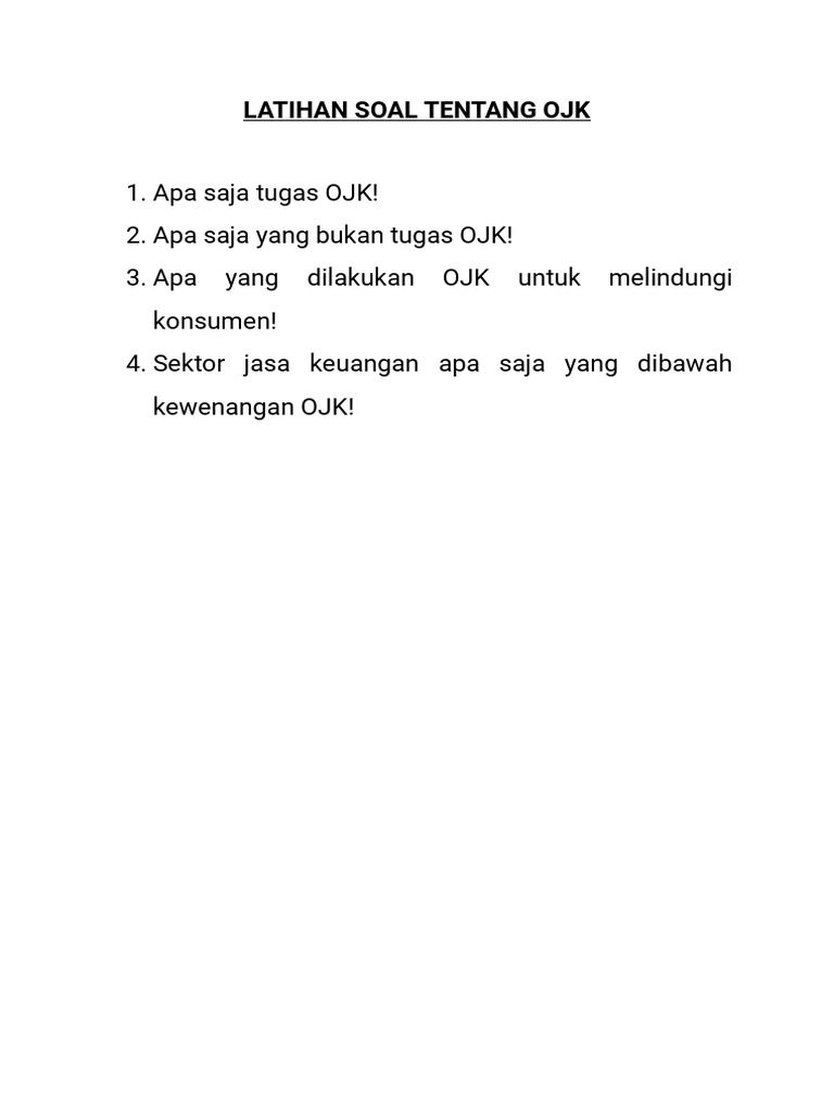 Latihan Soal Tentang Ojk PDF | PDF