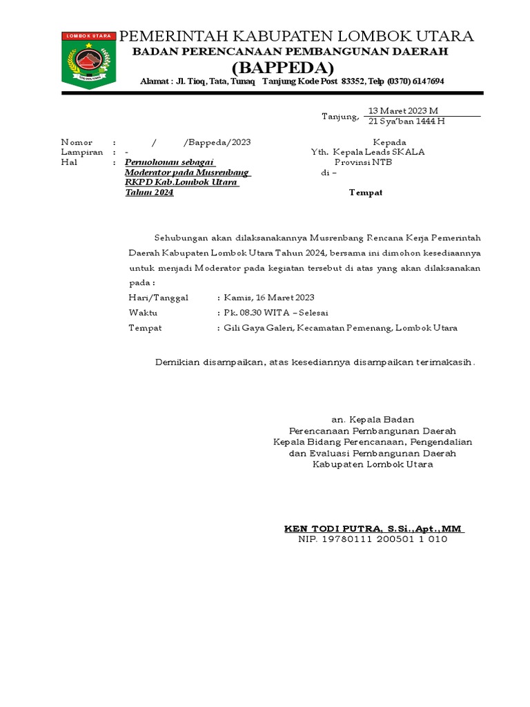 Surat Bappeda Narasumber | PDF