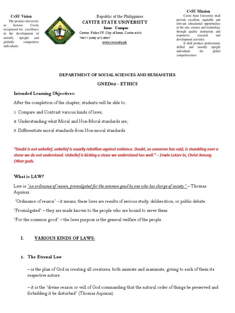 02 Episode GNED02 Ethics Moral VS NonMoral | PDF | Natural Law | Thomas ...