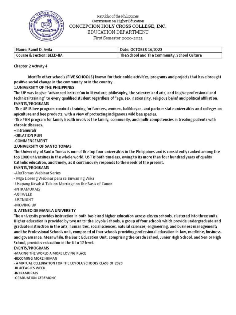 .Chapter 2 Activity 4 | Download Free PDF | Educational Stages