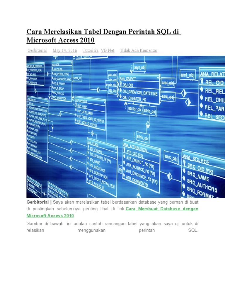 Cara Merelasikan Tabel Dengan Perintah SQL Microsoft Access 2010 | PDF | Metode & Bahan Ajar
