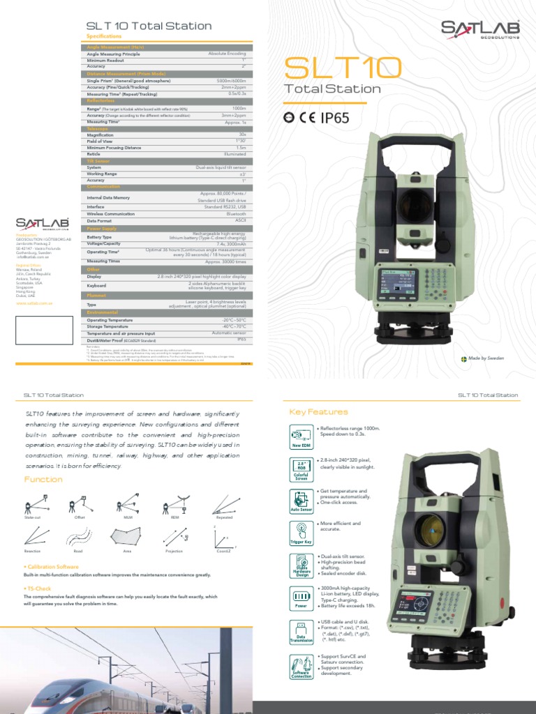 SLT10 Total Station Specifications | PDF | Surveying | Electronics