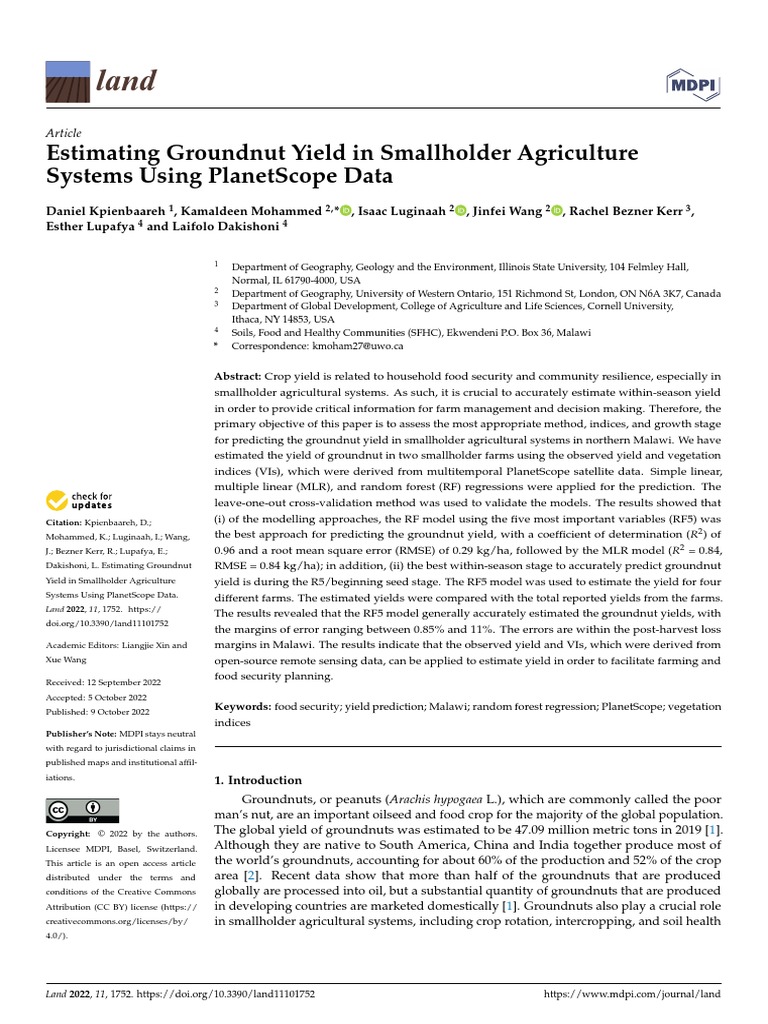 Kpienbaareh Et Al - 2022 - Estimating Groundnut Yield in Smallholder Agriculture Systems Using ...