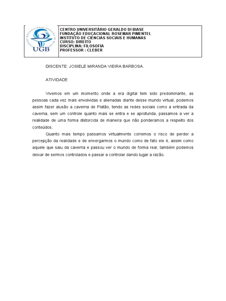 Mito Da Caverna - Redes Sociais | PDF