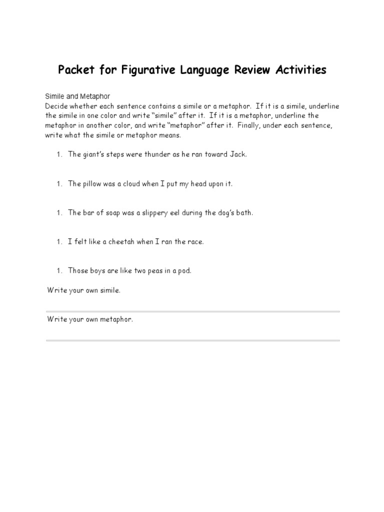 Figurative Language Review Packet | PDF | Subject (Grammar)