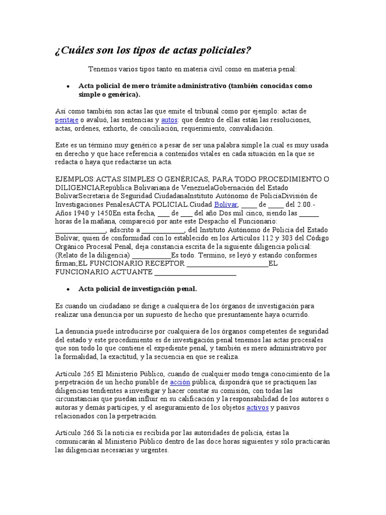 Cuáles Son Los Tipos de Actas Policiales | PDF | Policía ...