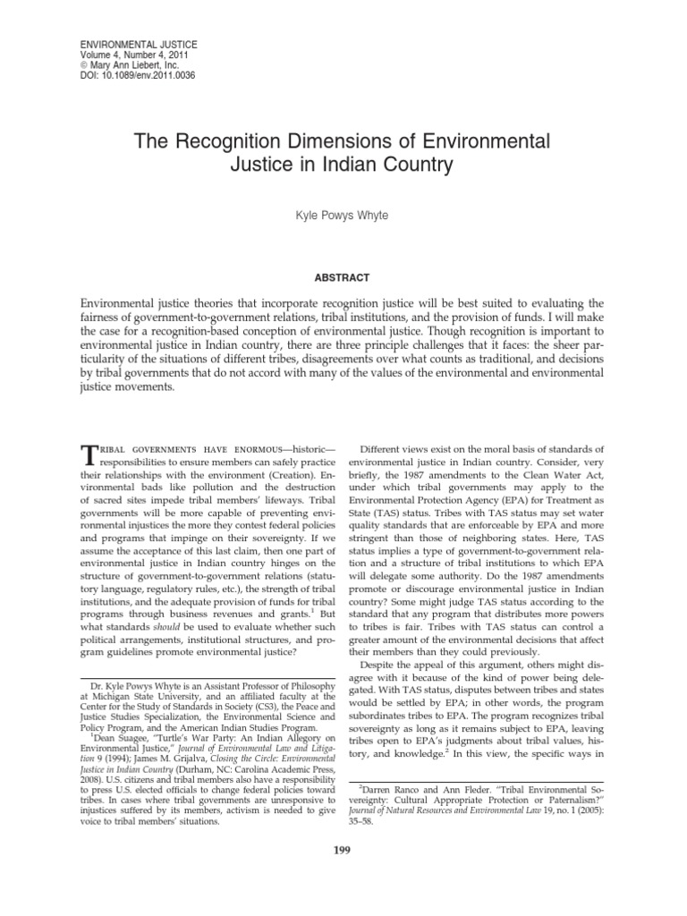 Whyte 2011 Recognition Dimensions of EJ in Indian Country | PDF ... Whyte 2011 Recognition Dimensions of EJ in Indian Country | PDF ...