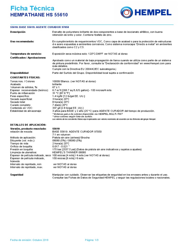 Ficha Técnica HEMPATHANE HS 55610 | PDF | Agua | Contaminación