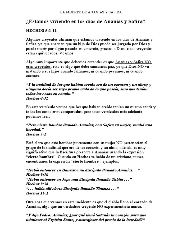 La Muerte de Ananías y Safira | PDF | Dios | Jesús