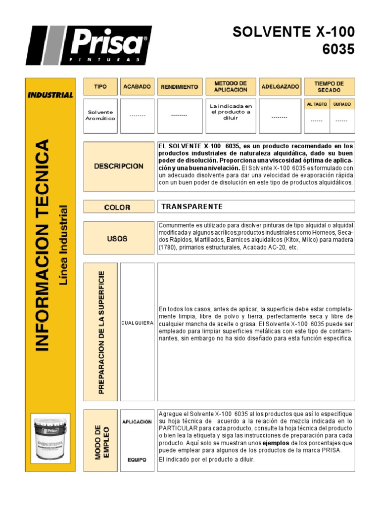 HT 6035 CF Solvente X 100 O | PDF | Solvente | Ciencias fisicas