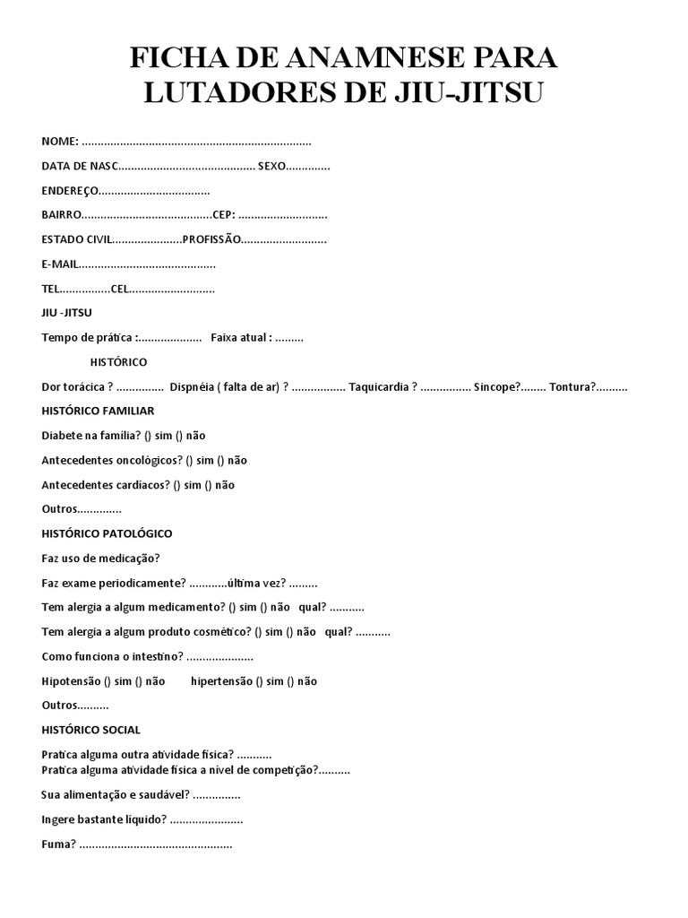 Anamnese Jiu Jitsu Fem | PDF