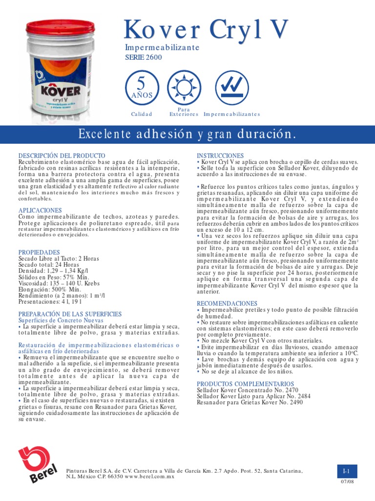 KOVER 5 AÑOS BEREL | PDF | Materiales | Ingeniería de Edificación