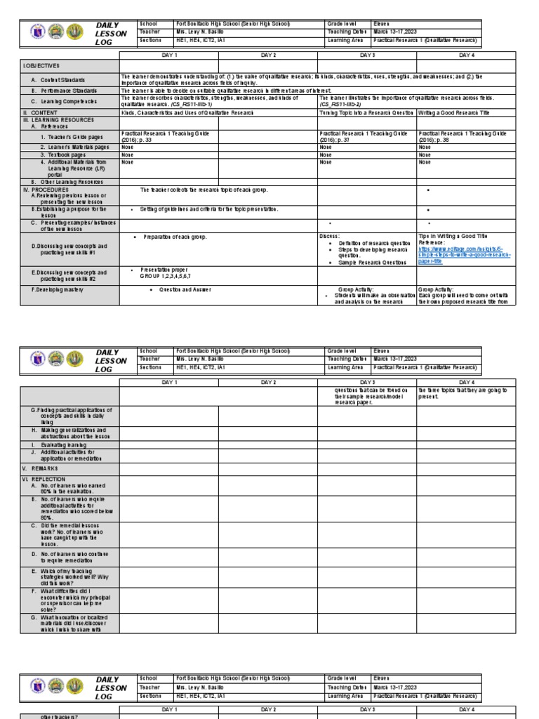 Basilio PR1 WK4 | PDF | Learning | Teachers