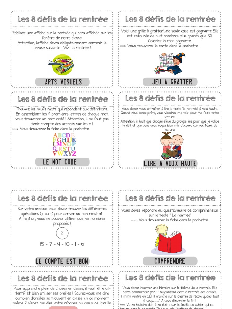 cartes défis de rentrée | PDF