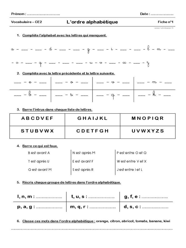 Fiche Alphabet Ce2 | PDF