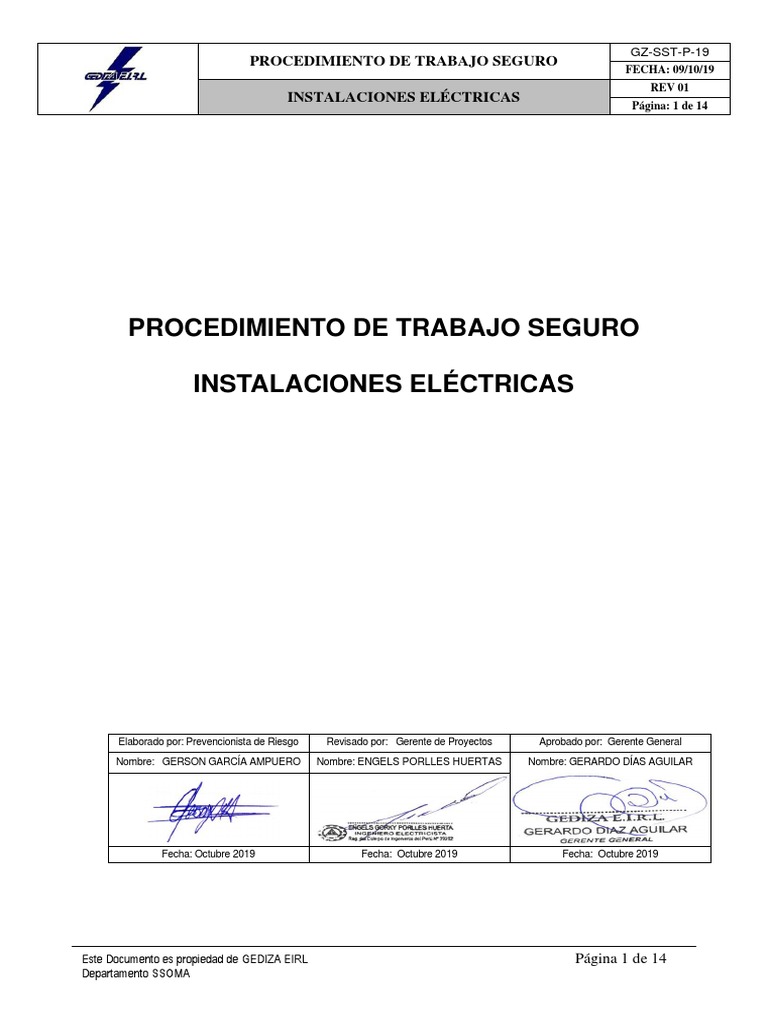 11.1 Procedimiento de Instalaciones Eléctricas PDF | PDF | Enchufes y tomas de corriente alterna ...