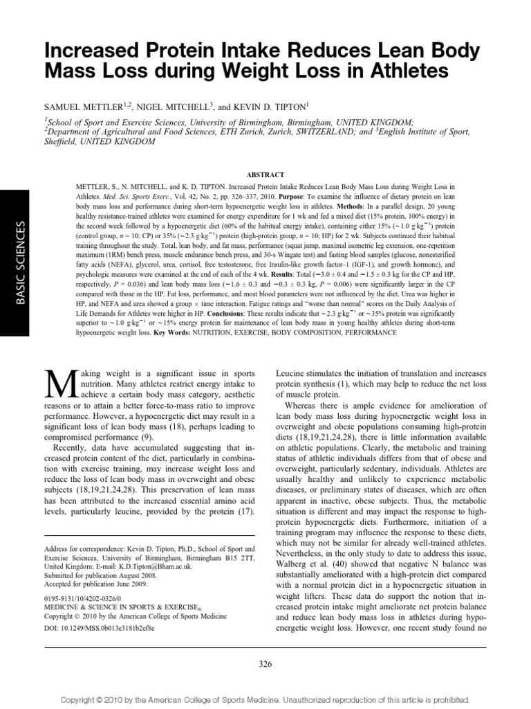 2010 - Increased Protein Intake Reduces Lean Body Mass Loss During ...