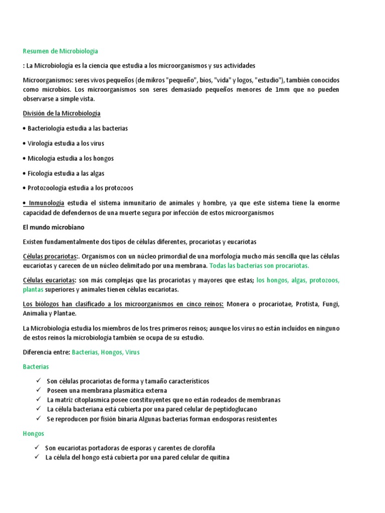 Resumen de Micro-1 | PDF | Las bacterias | Virus