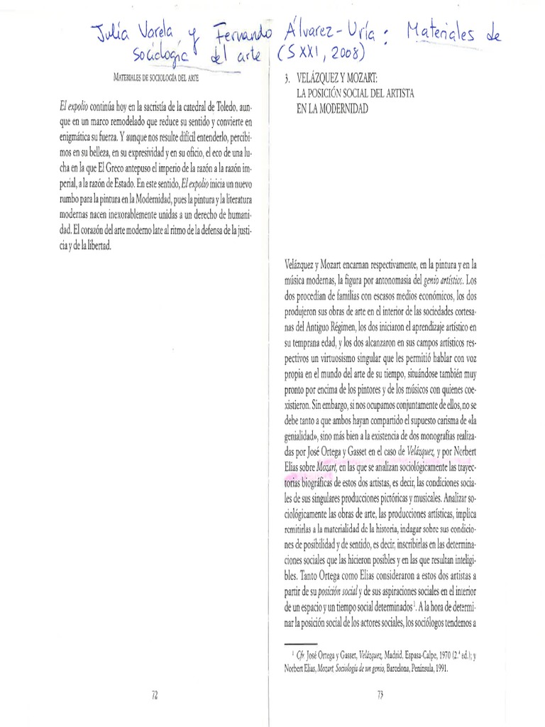 Julia Varela y Fernando Álvarez-Uría. Velázquez y Mozart - Rotated | PDF