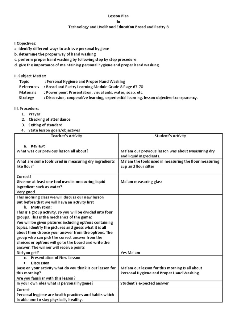 Lesson Plan First Cot | PDF | Hand Washing | Hygiene