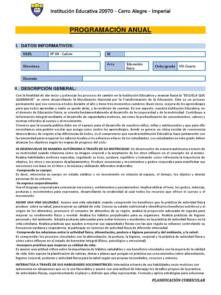 PROGRAMACION - ANUAL 4°AÑO EDUCACION FISIca-secundaria-2023-ok PDF | PDF | Evaluación | Enseñando