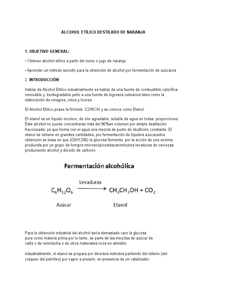 Alcohol Etílico Destilado de Naranja PDF | PDF | Etanol | Bebida