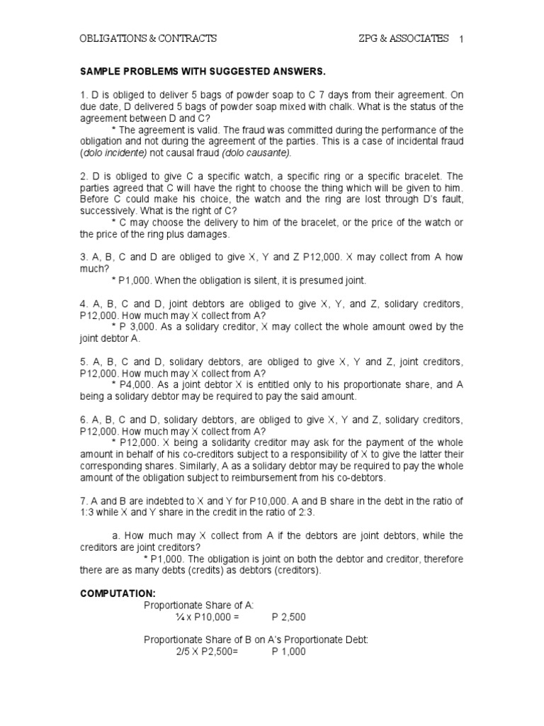 Oblicon Sample Problems With Suggested Answers | PDF | Debt | Debtor