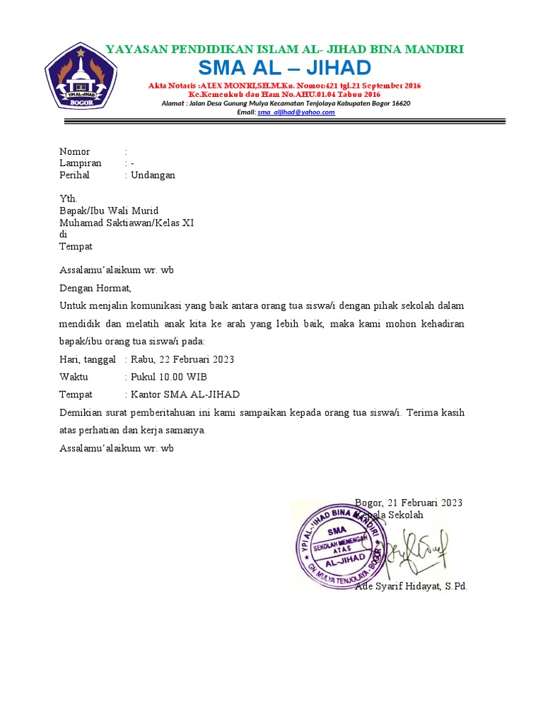 SURAT UNDANGAN ORANG TUA | PDF SURAT UNDANGAN ORANG TUA | PDF