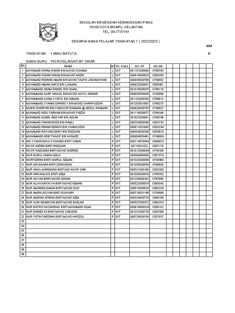 Pen - Senarai Nama 1ib (2022) | PDF