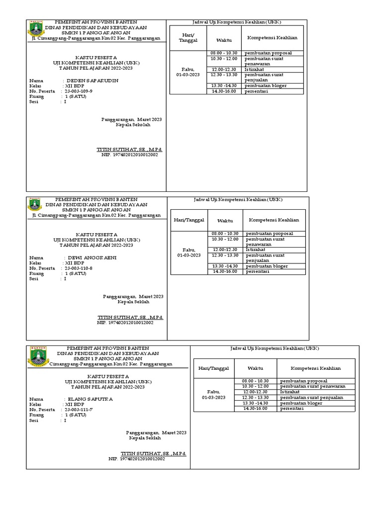Kartu Peserta BDP | PDF