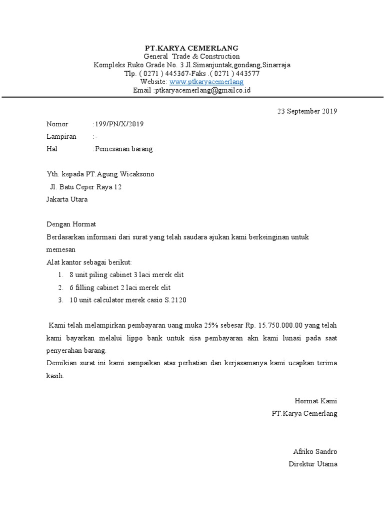 Surat Pemesanan Barang | PDF