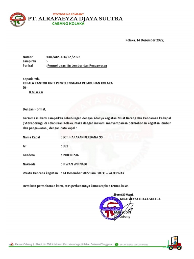 Contoh Surat Permohonan Lembur | PDF