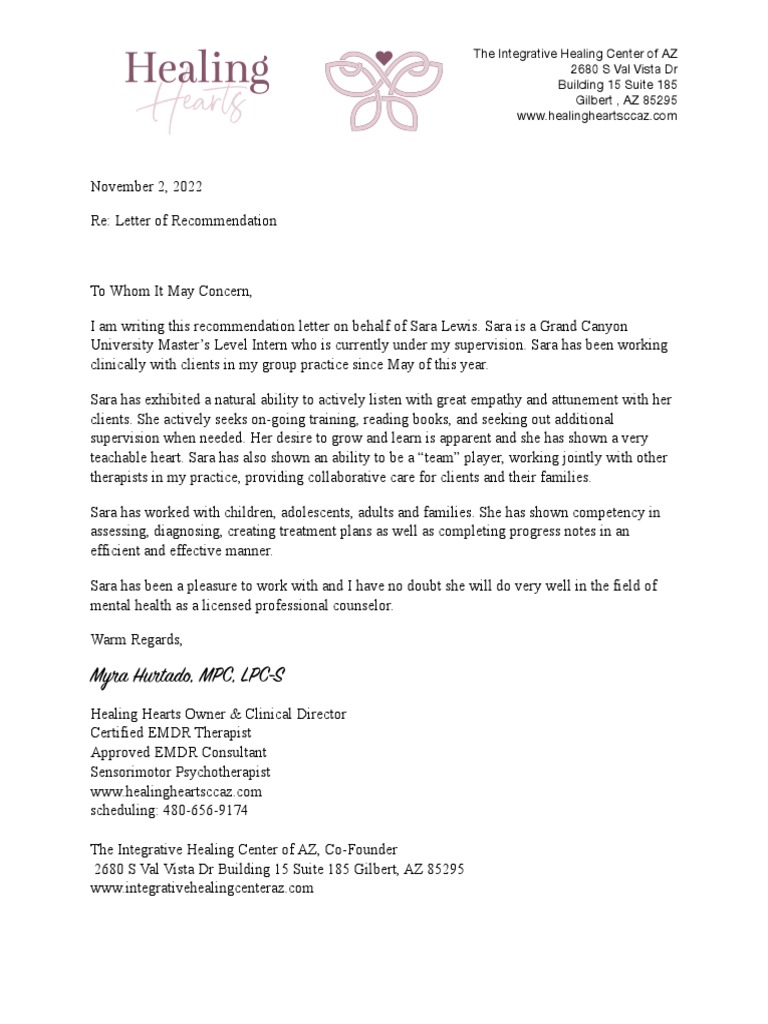 Healing Hearts Letter of Rec | Download Free PDF | Psychotherapy ...