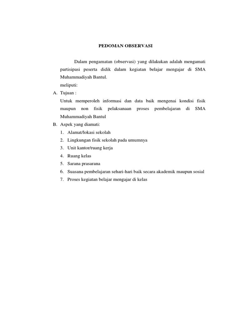 Contoh Pedoman Observasi.2 | PDF