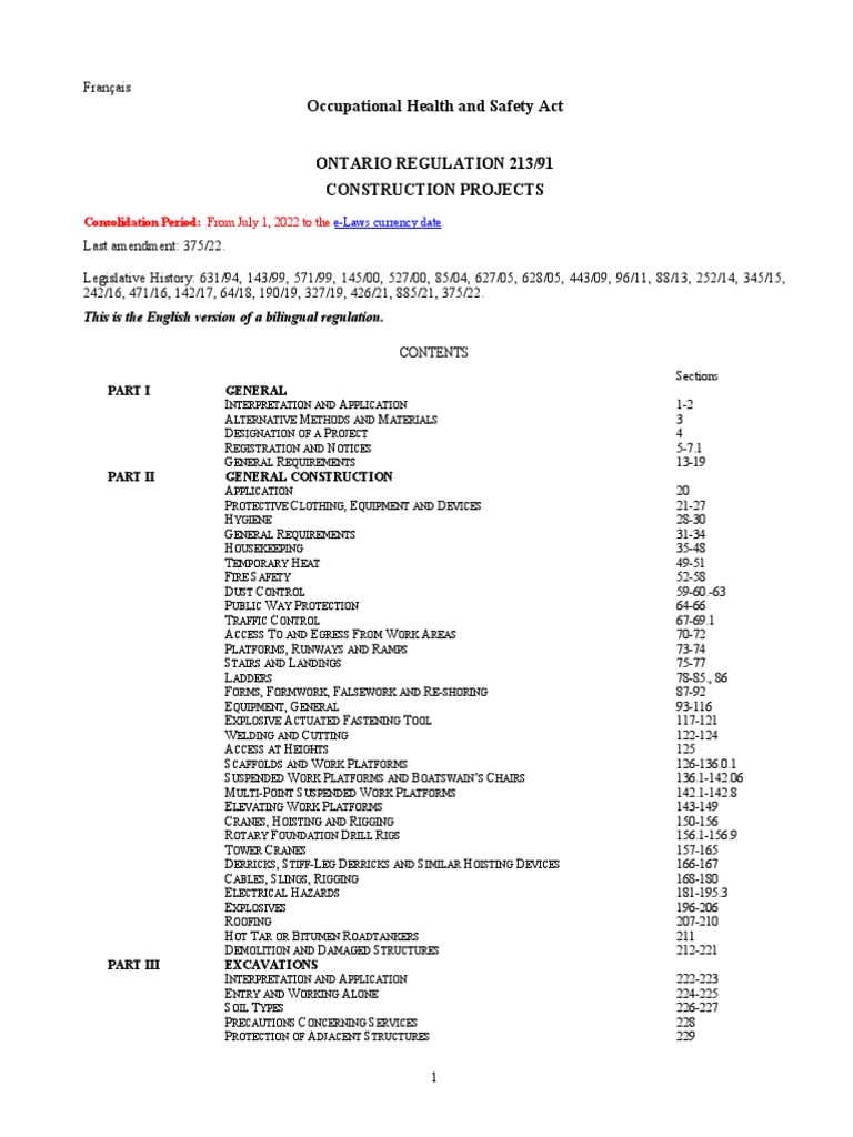Occupational Health and Safety Act: Ontario Regulation 213/91 ...