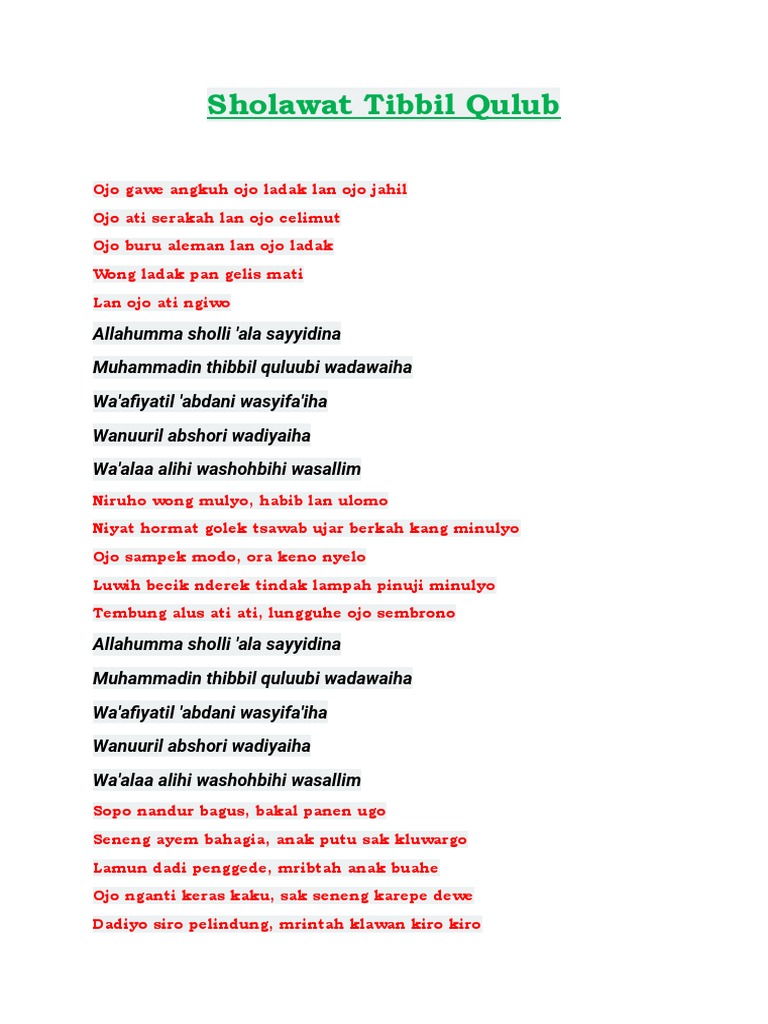 Sholawat Tibbil Qulub | PDF