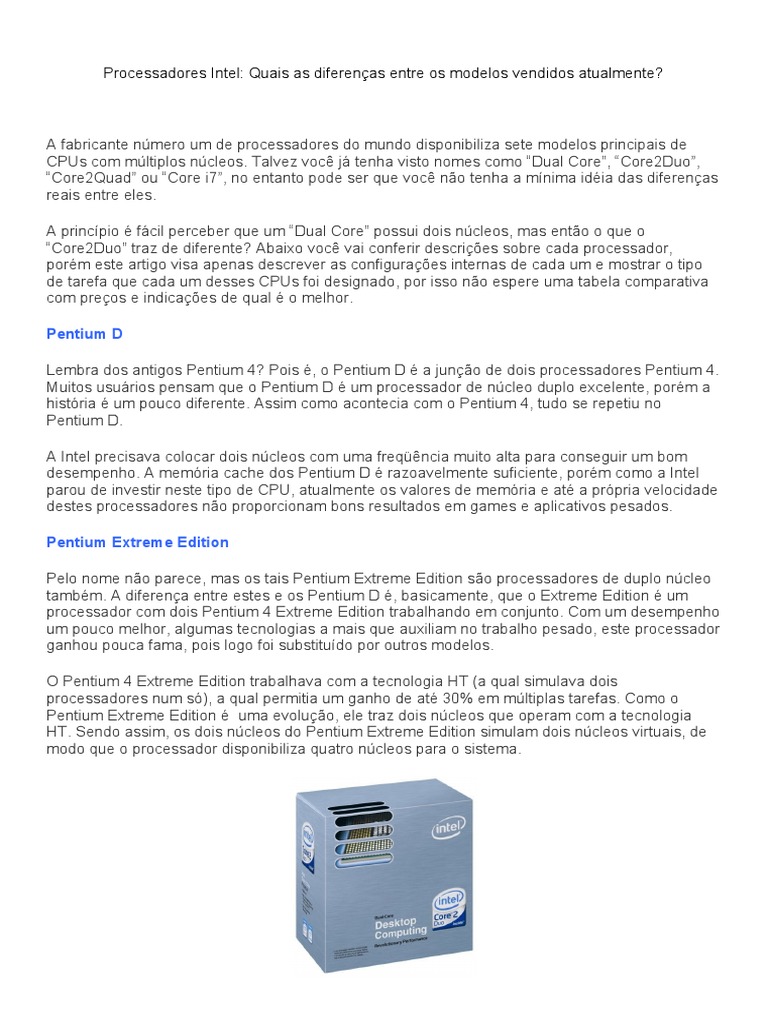 Processadores Intel | PDF | Microprocessador | Unidade central de processamento