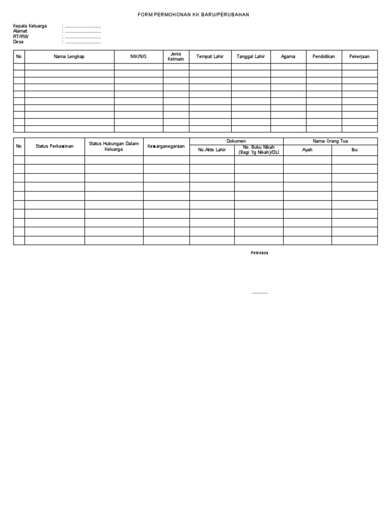 FORM PERMOHONAN KK BARU | PDF