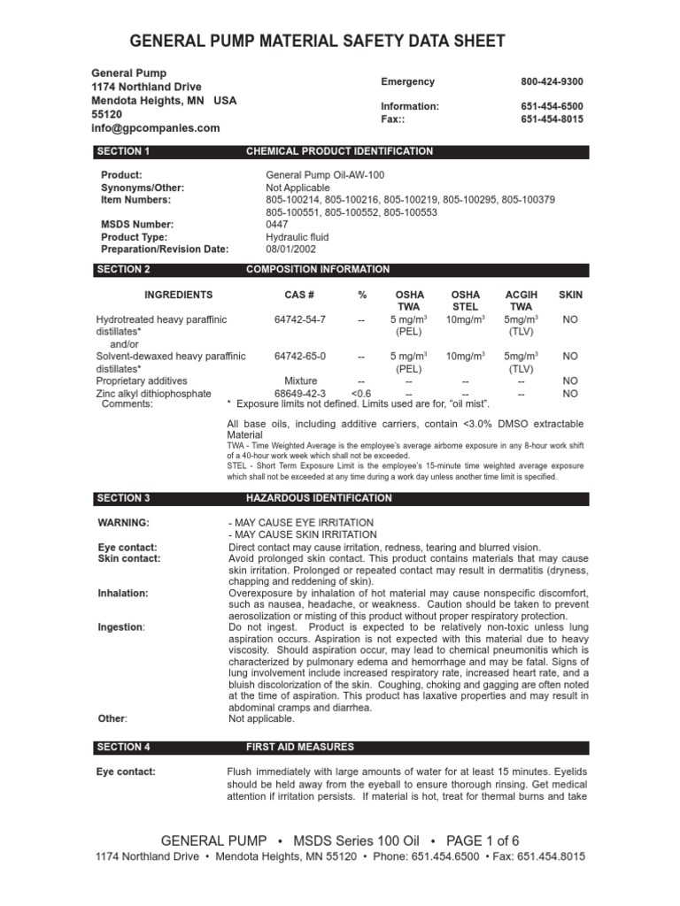 Oil-AW-100 MSDS | Download Free PDF | Toxicity | Waste