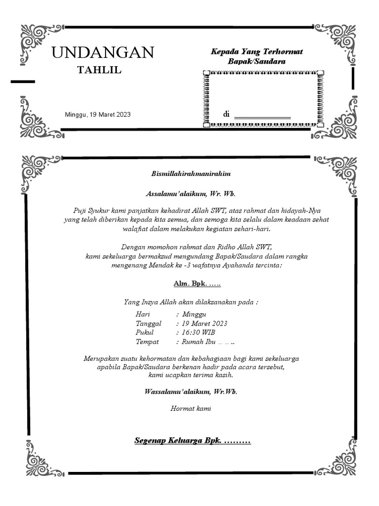 Undangan TAHLILAN MENDAK 3 | PDF