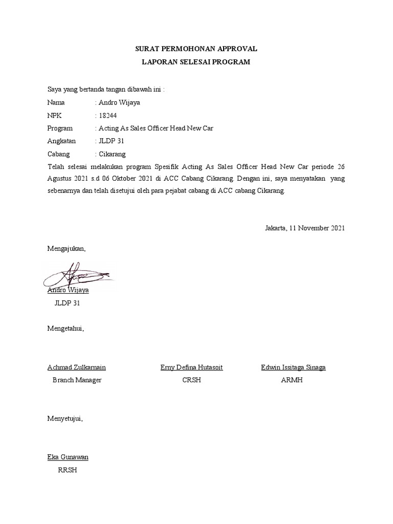 Surat Permohonan Approval Andro Wijaya - 18244 | PDF