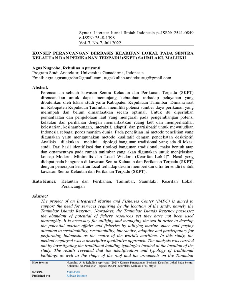 Konsep Perancangan Berbasis Kearifan Lokal Padasentra Kelautan Dan Perikanan Terpadu (SKPT ...