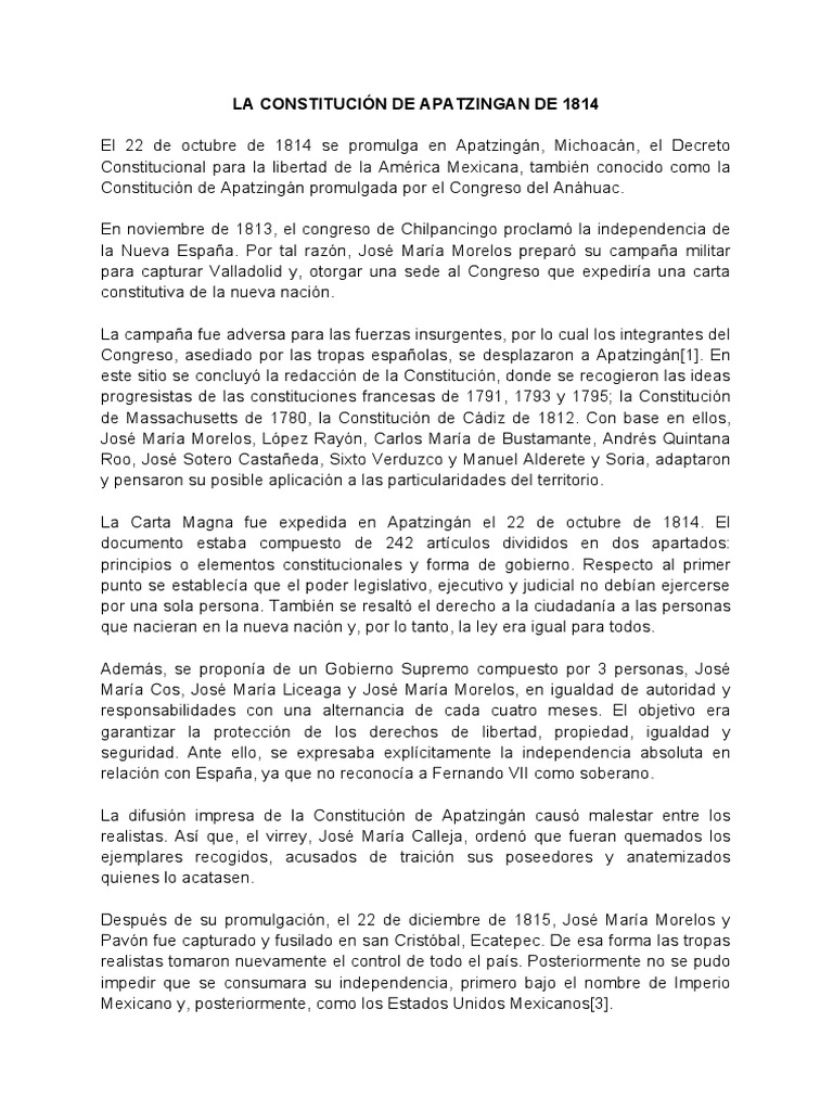 La Constitución De Apatzingan De 1814 Pdf México Justicia